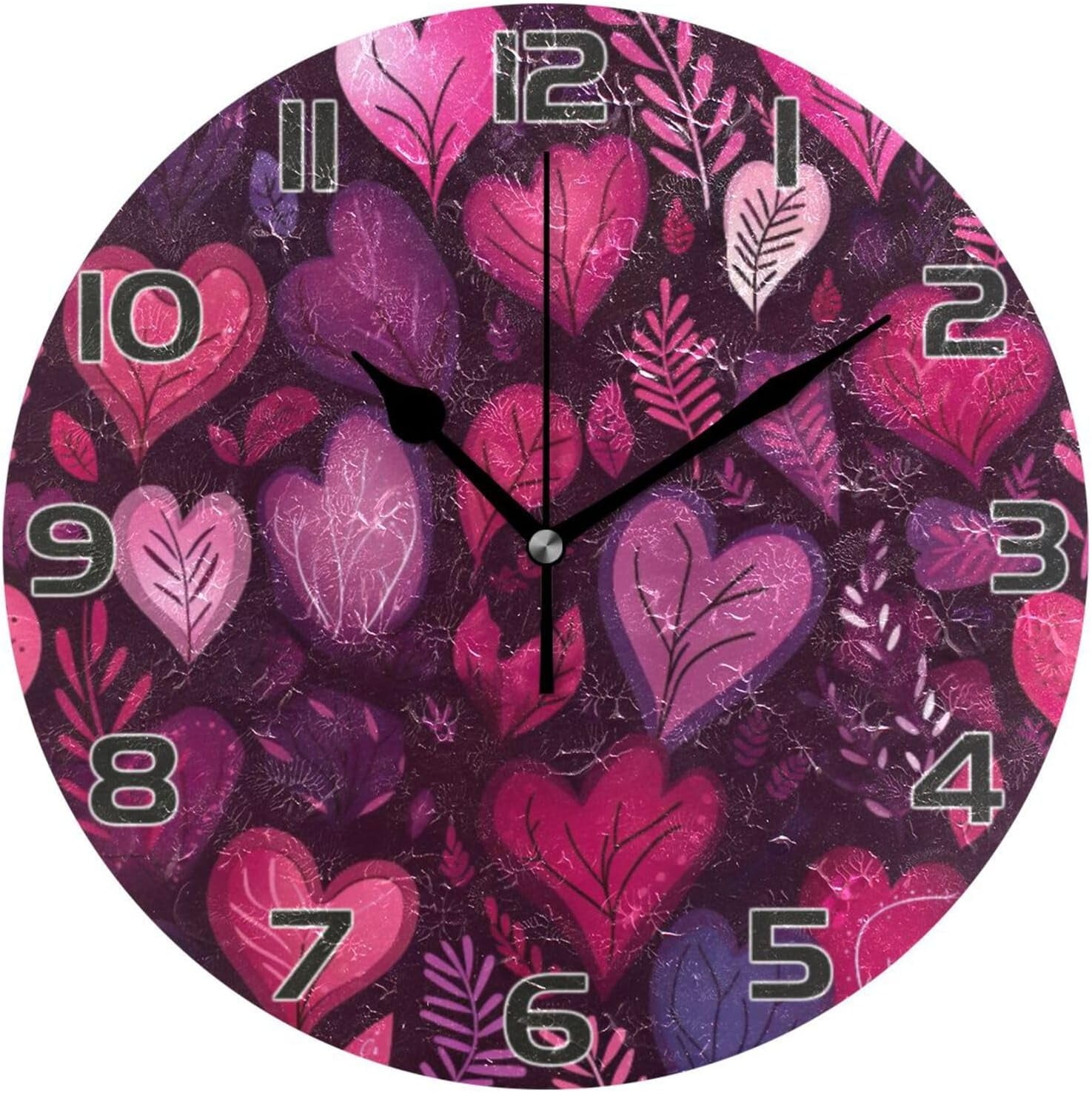 10 Inch Valentine's Day Heart Wall Clock, Silent Non Ticking Battery ...