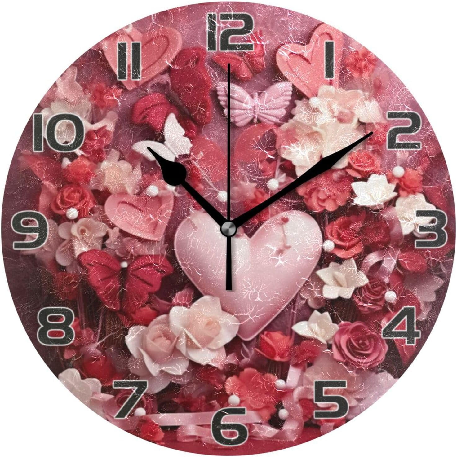 10 Inch Valentine's Day Heart Wall Clock, Silent Non Ticking Battery ...