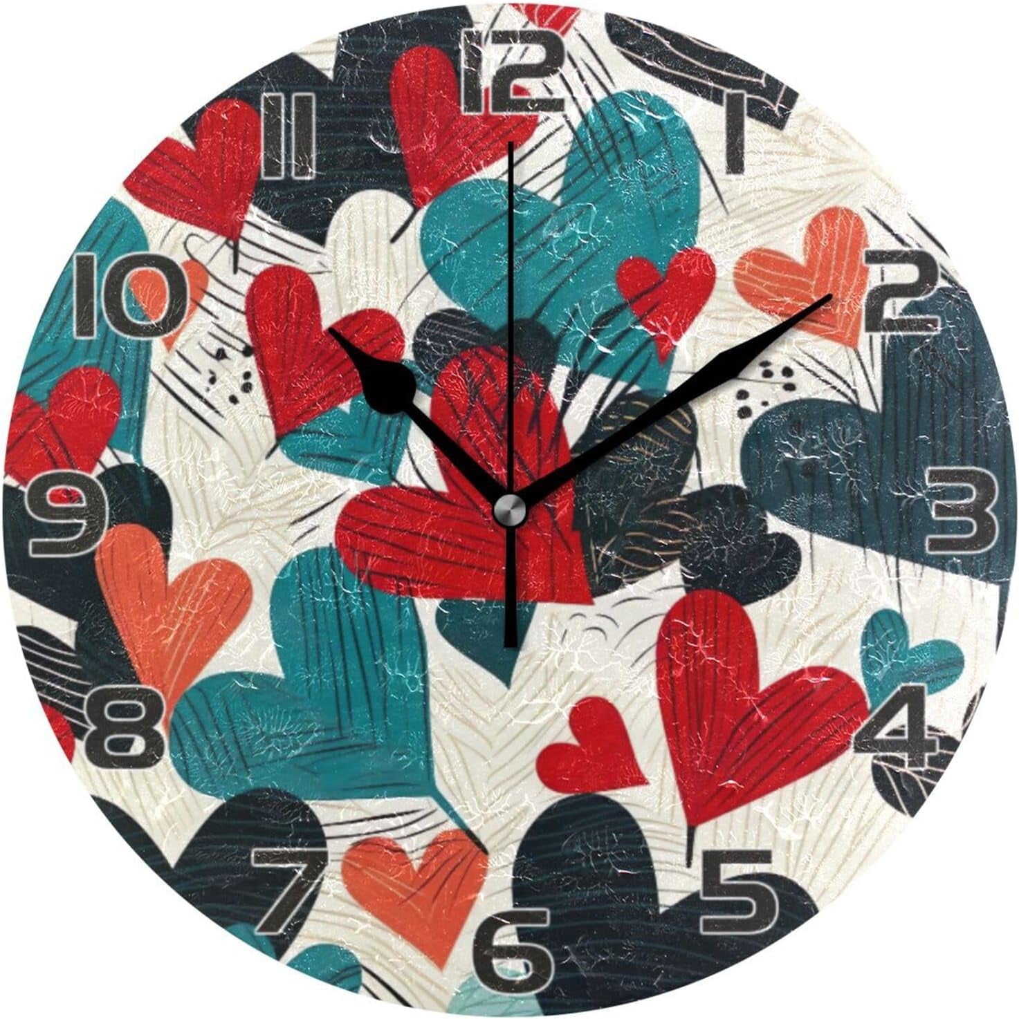10 Inch Valentine's Day Heart Wall Clock, Silent Non Ticking Battery ...