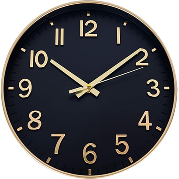 10 Inch Wall Clock Operated Silent Non Ticking Clock Black Modern Round ...
