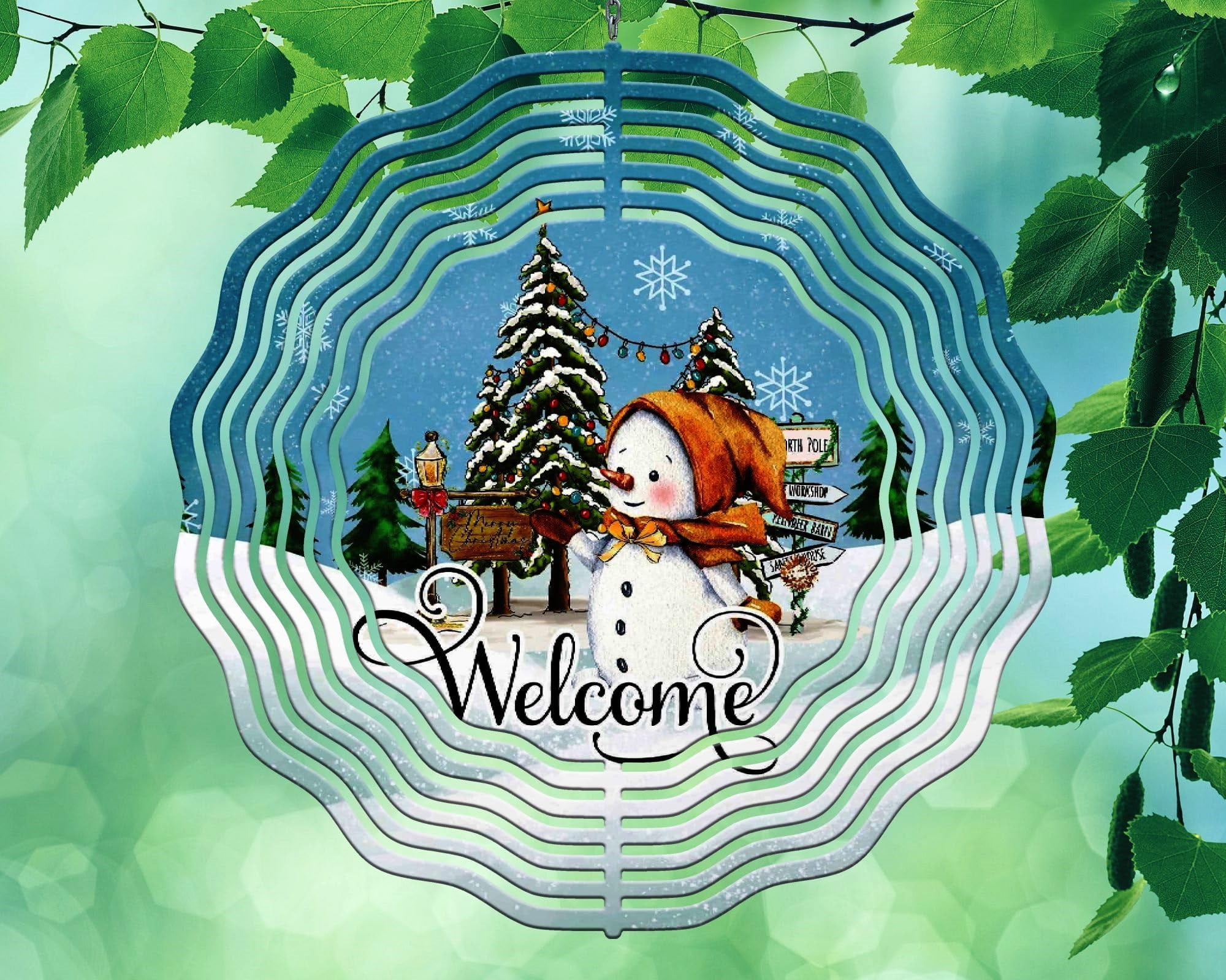 10 Inch Welcome Winter Snowman Wind Spinner Yard Decor Aluminum ...