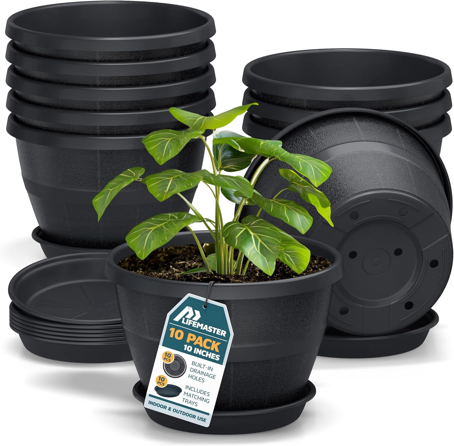 10-Inch Whiskey Barrel Planters Outdoor Pack of 10 - Durable Plastic ...