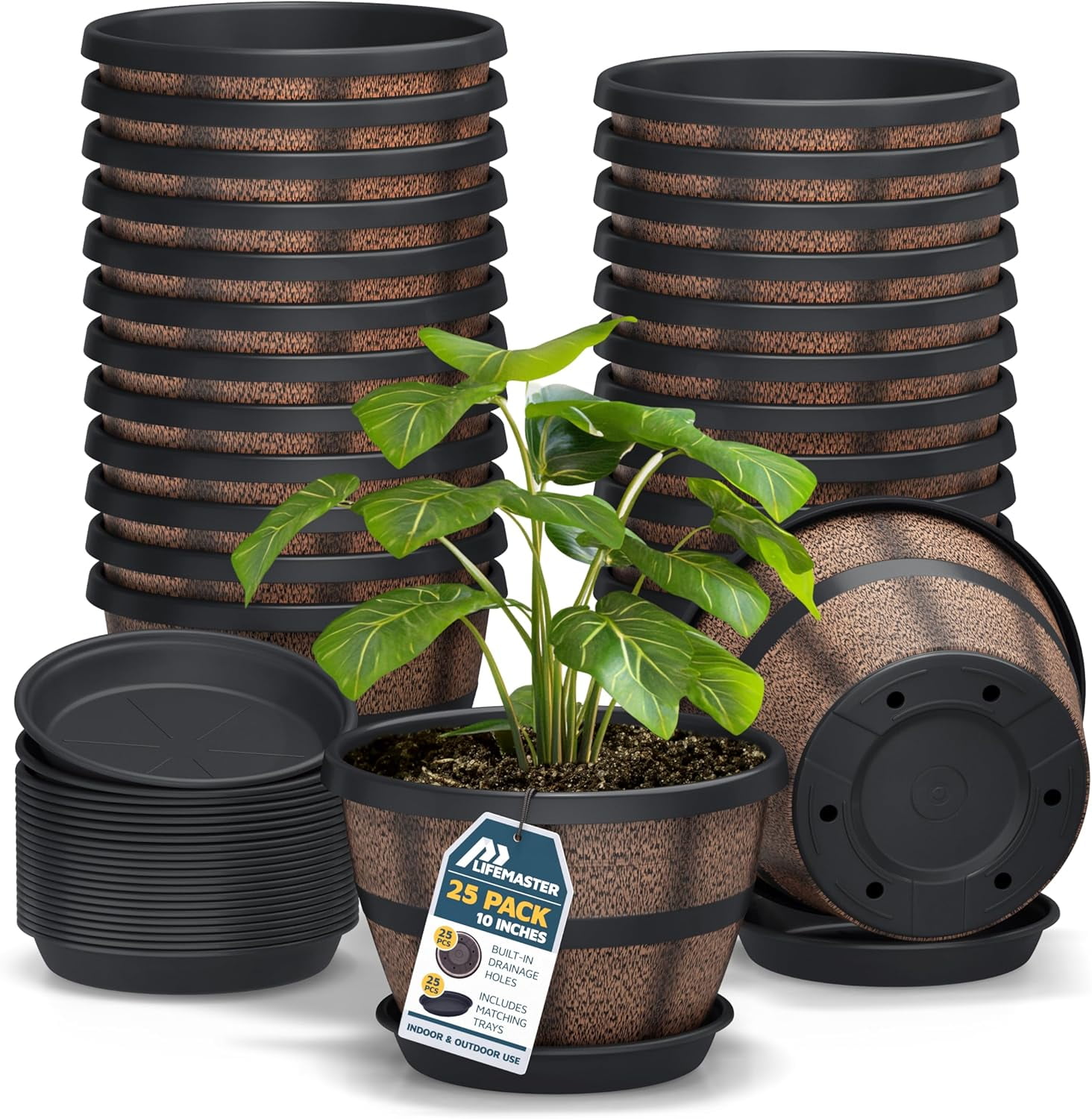 10-Inch Whiskey Barrel Planters Outdoor Pack of 25 - Durable Plastic ...