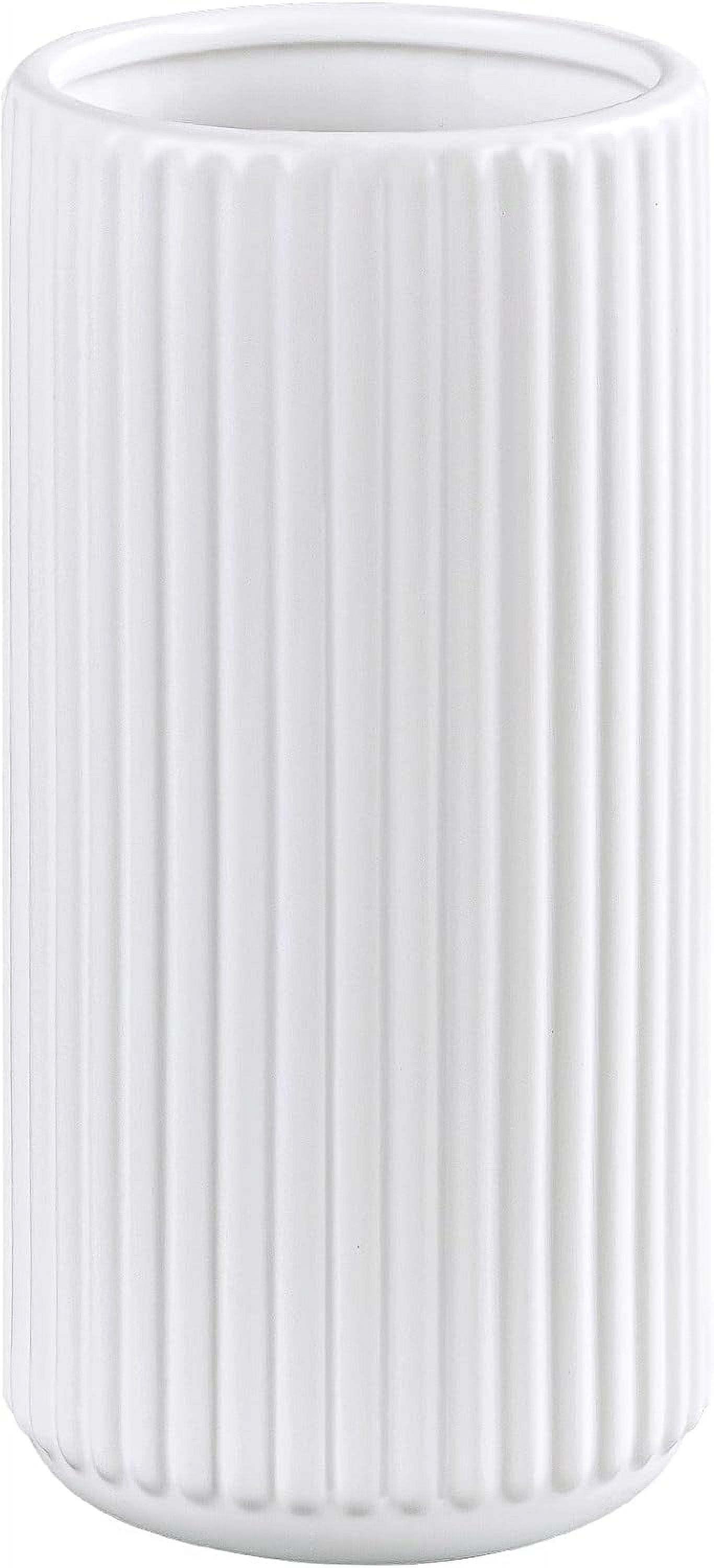 10 Inch White Ceramic Ribbed Vase for Pampas Grass – Large Decorative ...