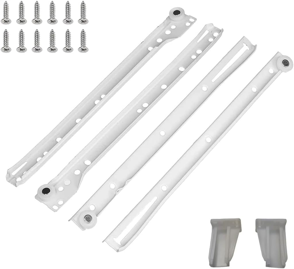 10 Inch White Euro Slides Pack of 8 Self Closing, Double Stopper ...