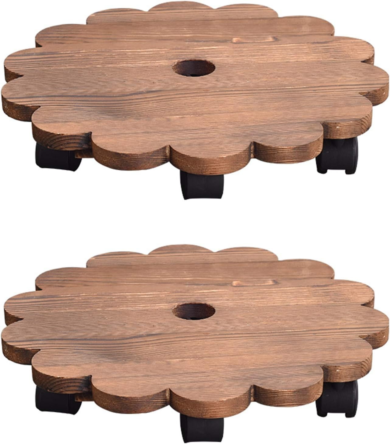 10 Inch Wooden Planter Caddy, 2 Pack Heavy Duty Movable Flower Type Pot ...