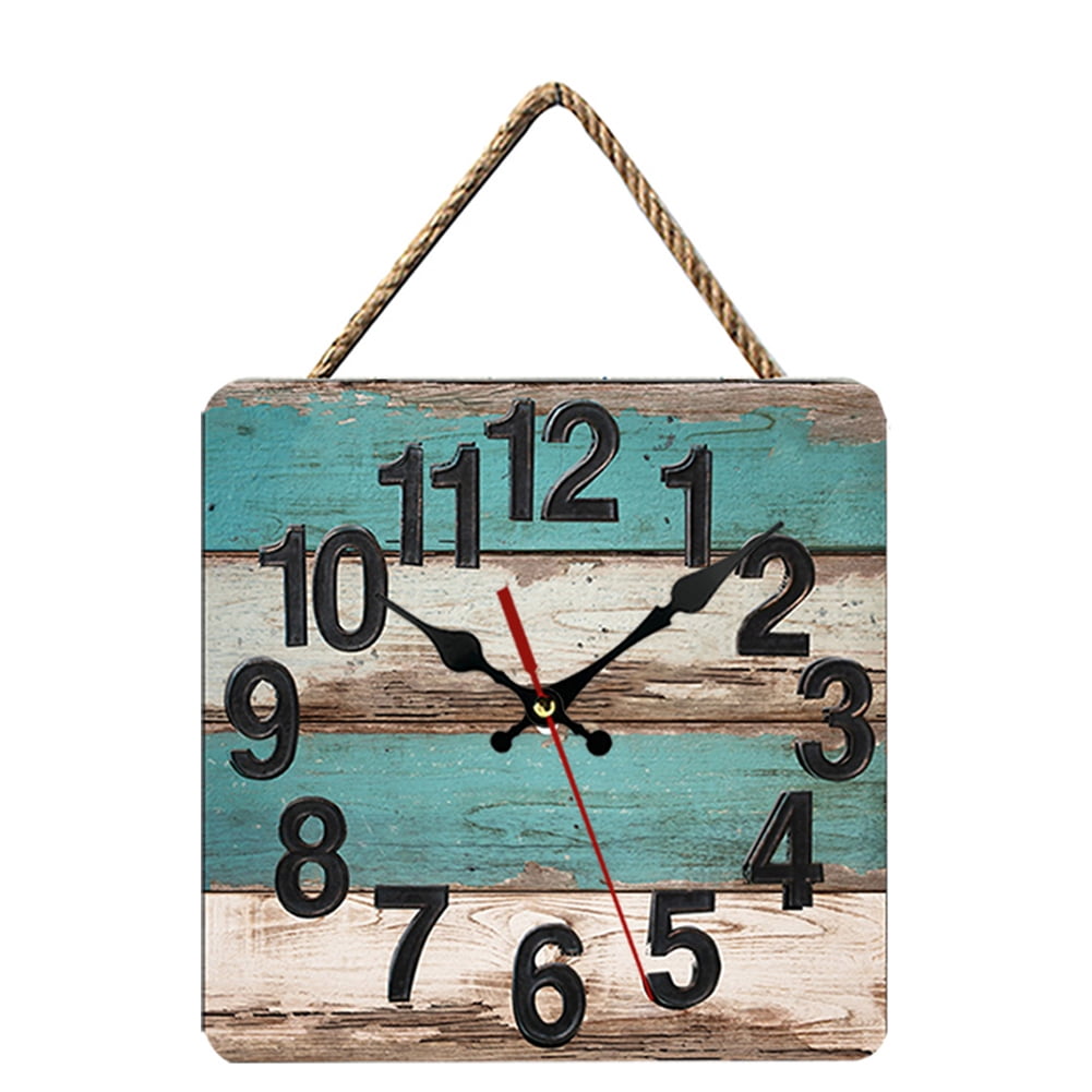 10 Inch Wooden Wall Clock Creative Retro Square Silent Hanging Clocks ...