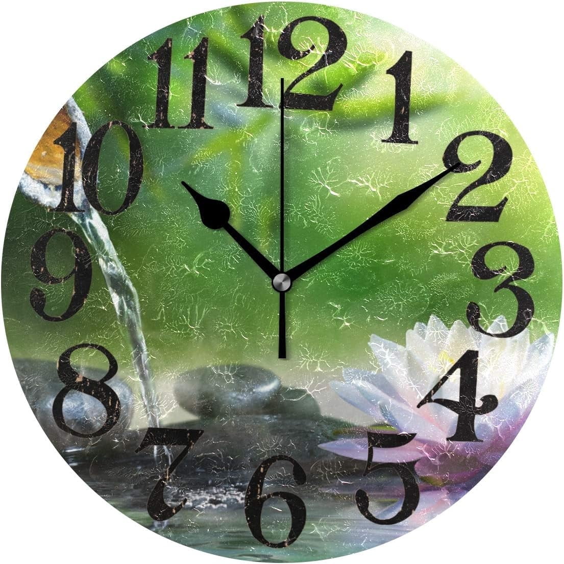 10 Inch Zen Garden with Massage Stone Green Bamboo and Waterlily Lotus Flower Round Acrylic Wall ...