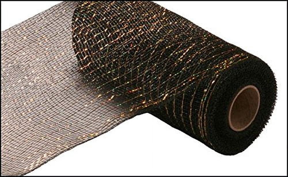 10 Inch x 30 Feet Deco Poly Metallic Mesh Ribbon (Black with Laser Gold ...