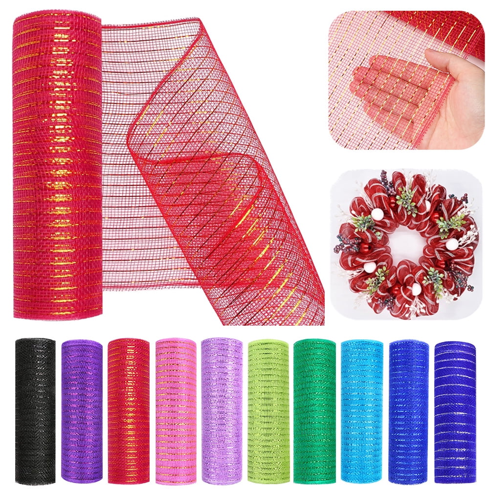 10 Inch x 30 Feet Decor Mesh Ribbon with Metallic Foil， Deco Mesh ...