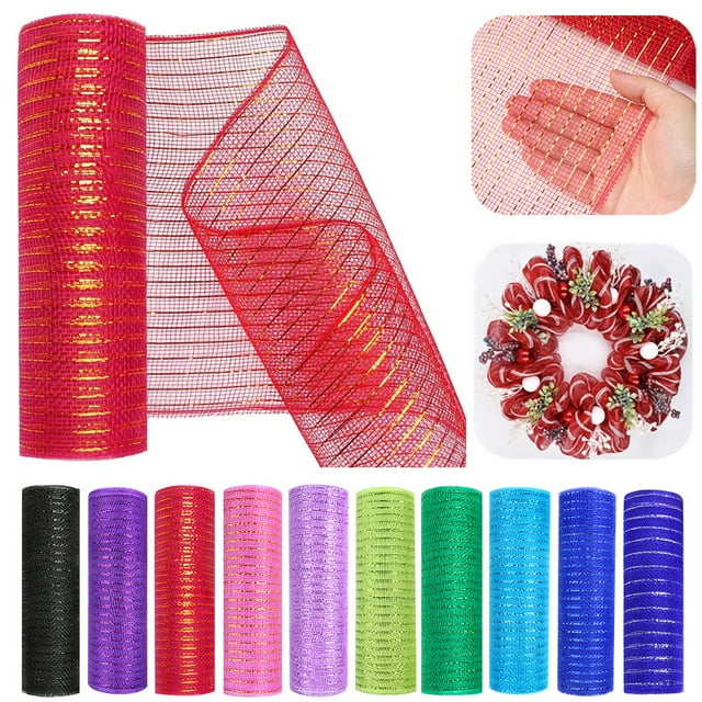 10 Inch x 30 Feet Decor Mesh Ribbon with Metallic Foil， Deco Mesh ...