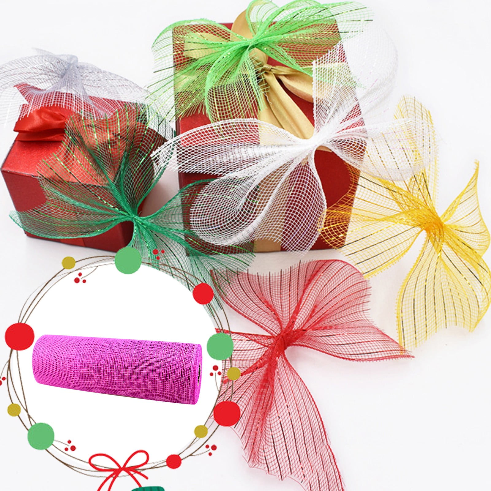 10 Inch x 30 Feet Metallic Poly Deco Mesh Roll for Wreaths, Bows ...