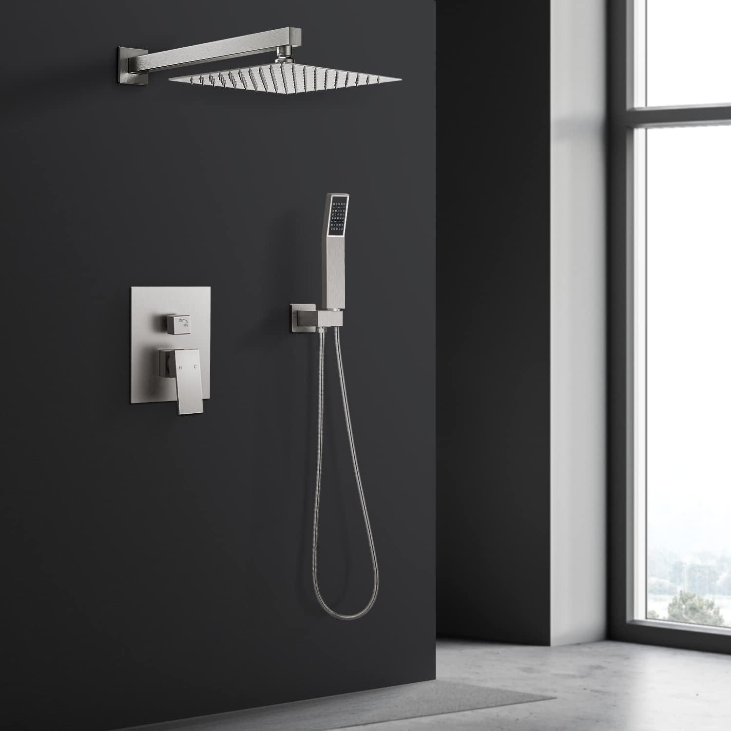 10 Inches Bathroom Rain Shower Combo Set Wall Mounted Rainfall Brushed