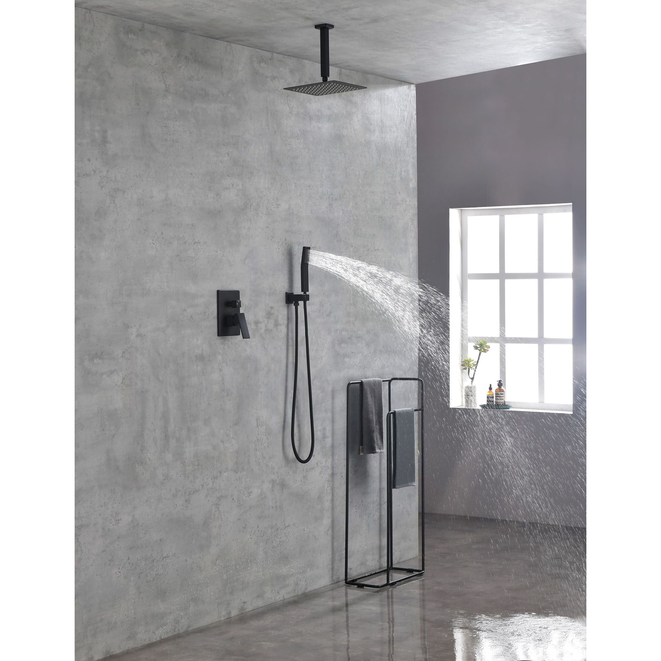 10 Inches Matte Black Shower Set System Bathroom Luxury Rain Mixer ...