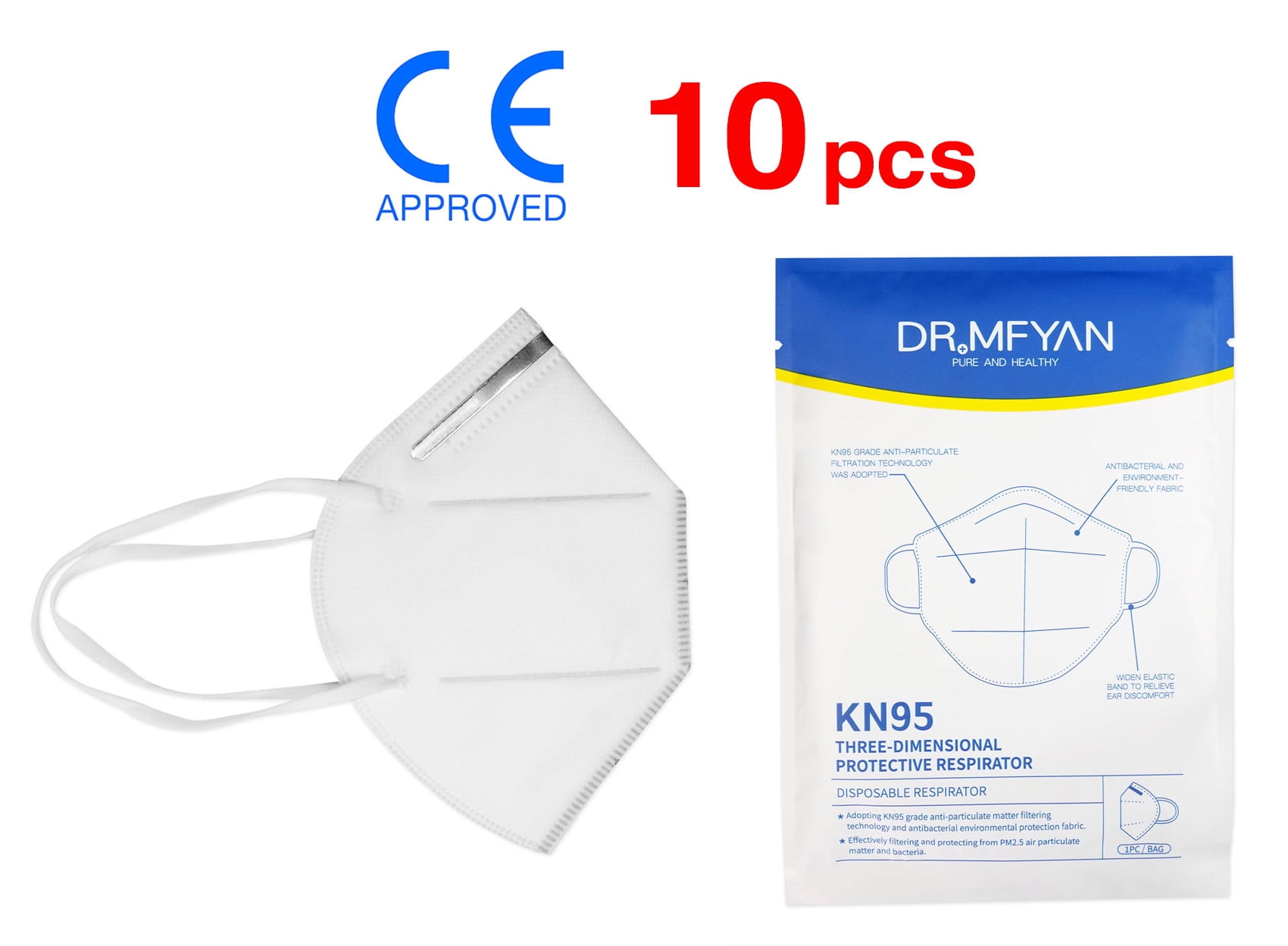 (10) KN95 Respirator Face Mask - Individually Wrapped, 5 Layer, PM2.5 ...