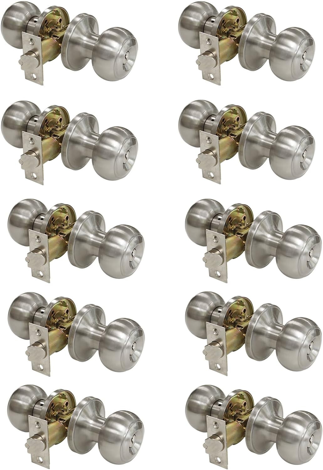 10 Keyed Alike Entry Door Lock Knob Handle Lockset With Same Key Satin ...