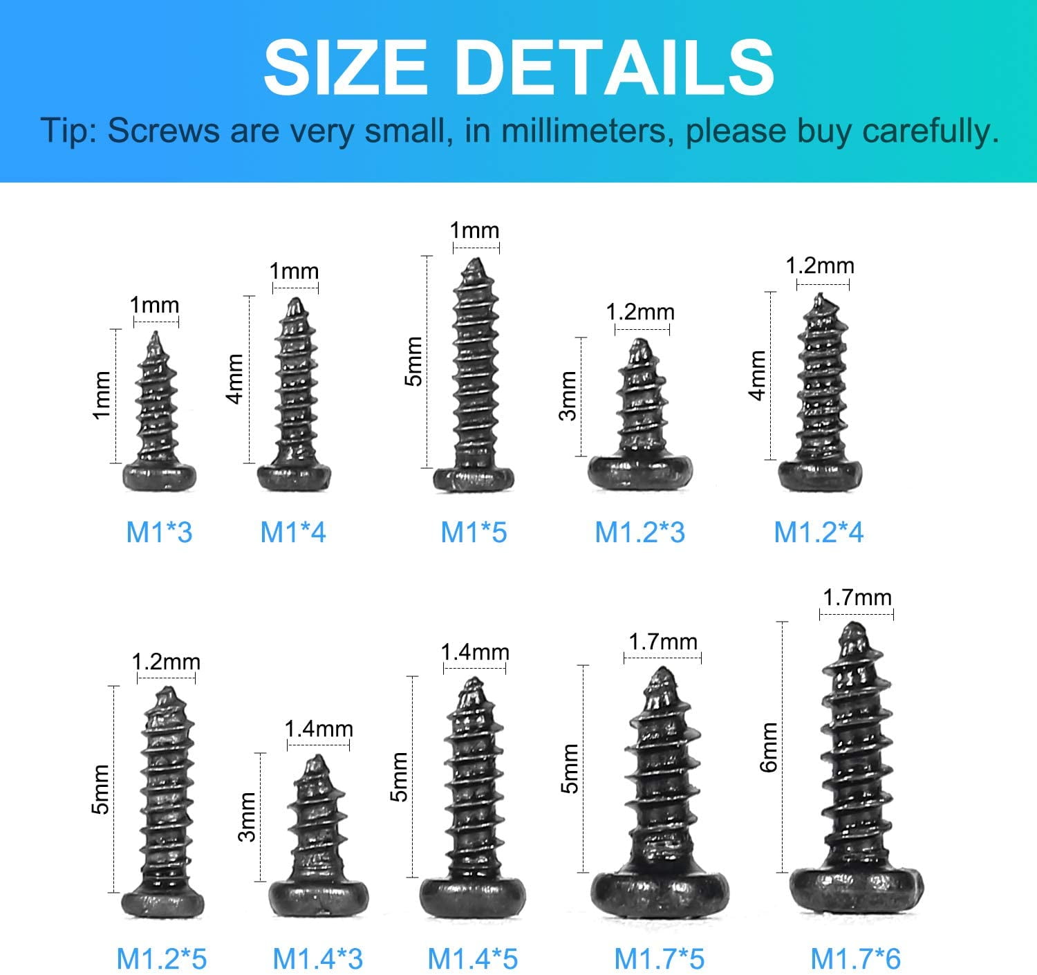 10 Kinds Small Multi-Purpose M1 M1.2 M1.4 M1.7 Phillips Head Micro Screws Self-Tapping ...