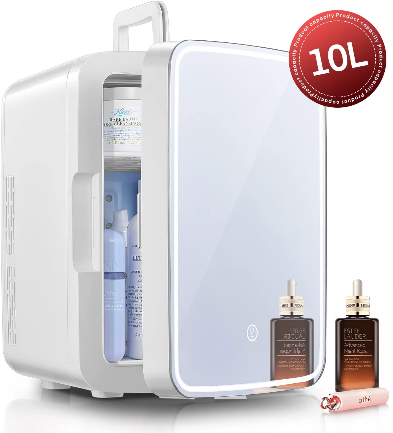 Dorm Essentials Mini Fridge, 10L/11 Can, Bedroom Refrigerator with LED ...