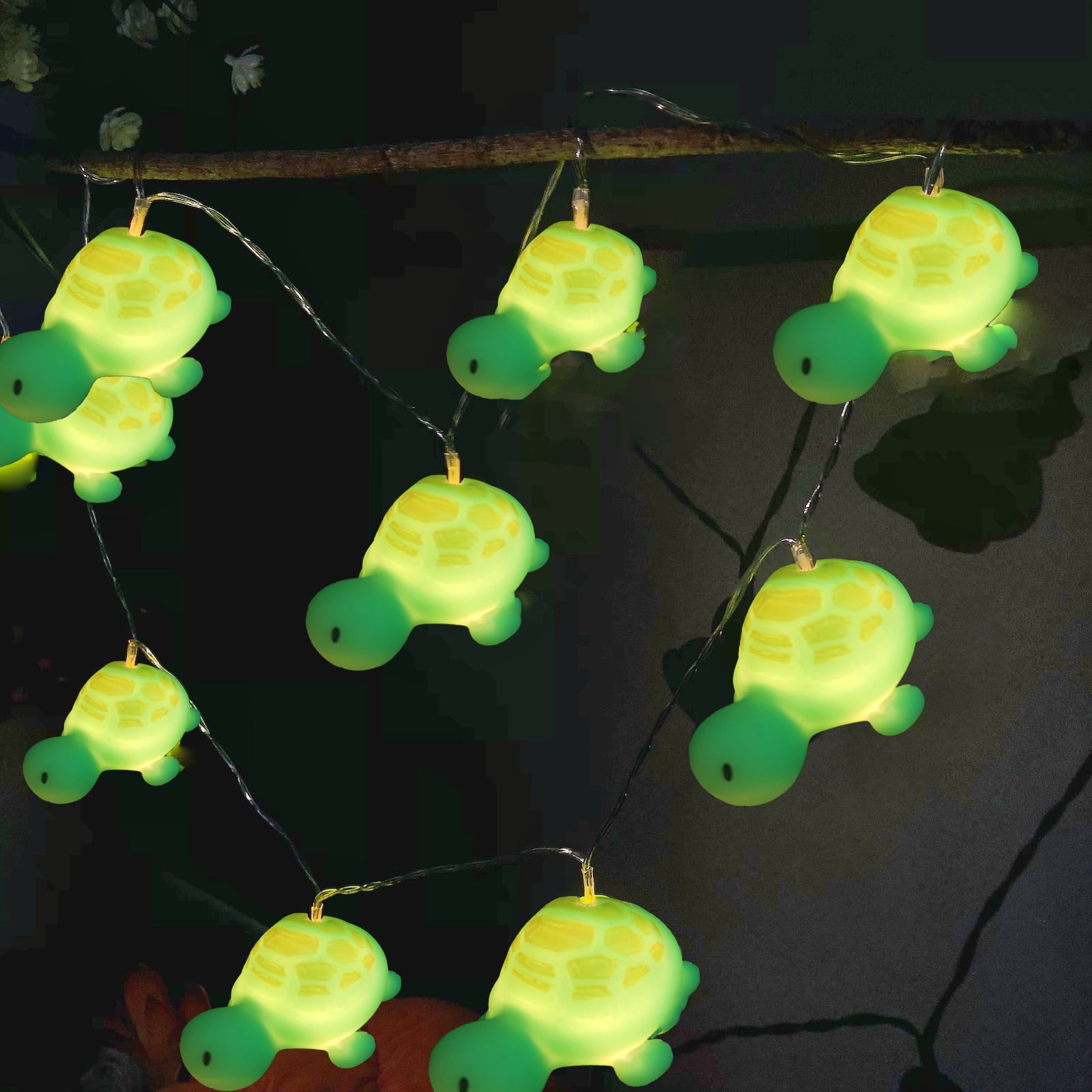 10 LED 5.4ft Turtle String Lights Battery Operated LED Green Turtle ...