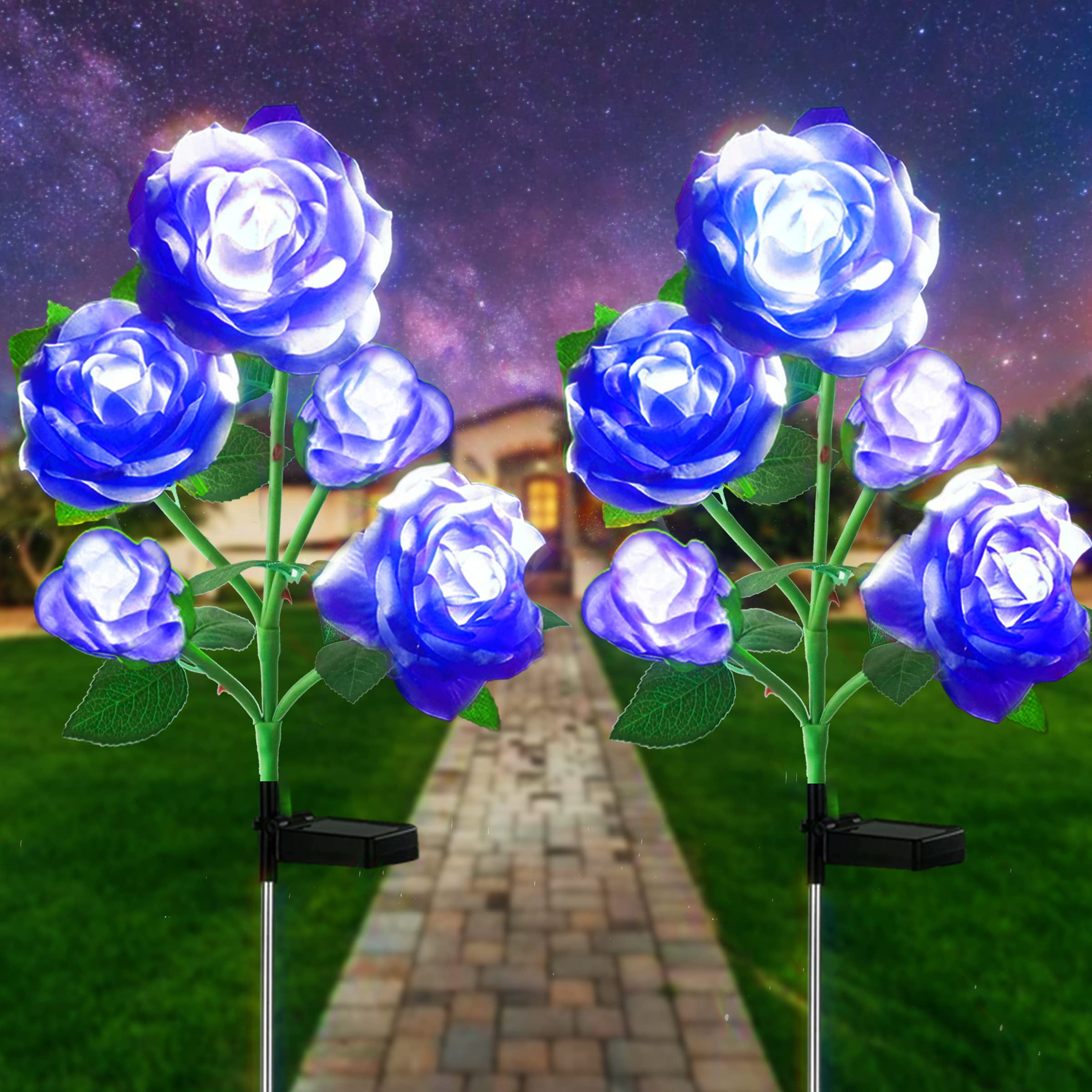 10 LED 7-Color Changing Solar Rose Flower Lights Garden Decorations ...