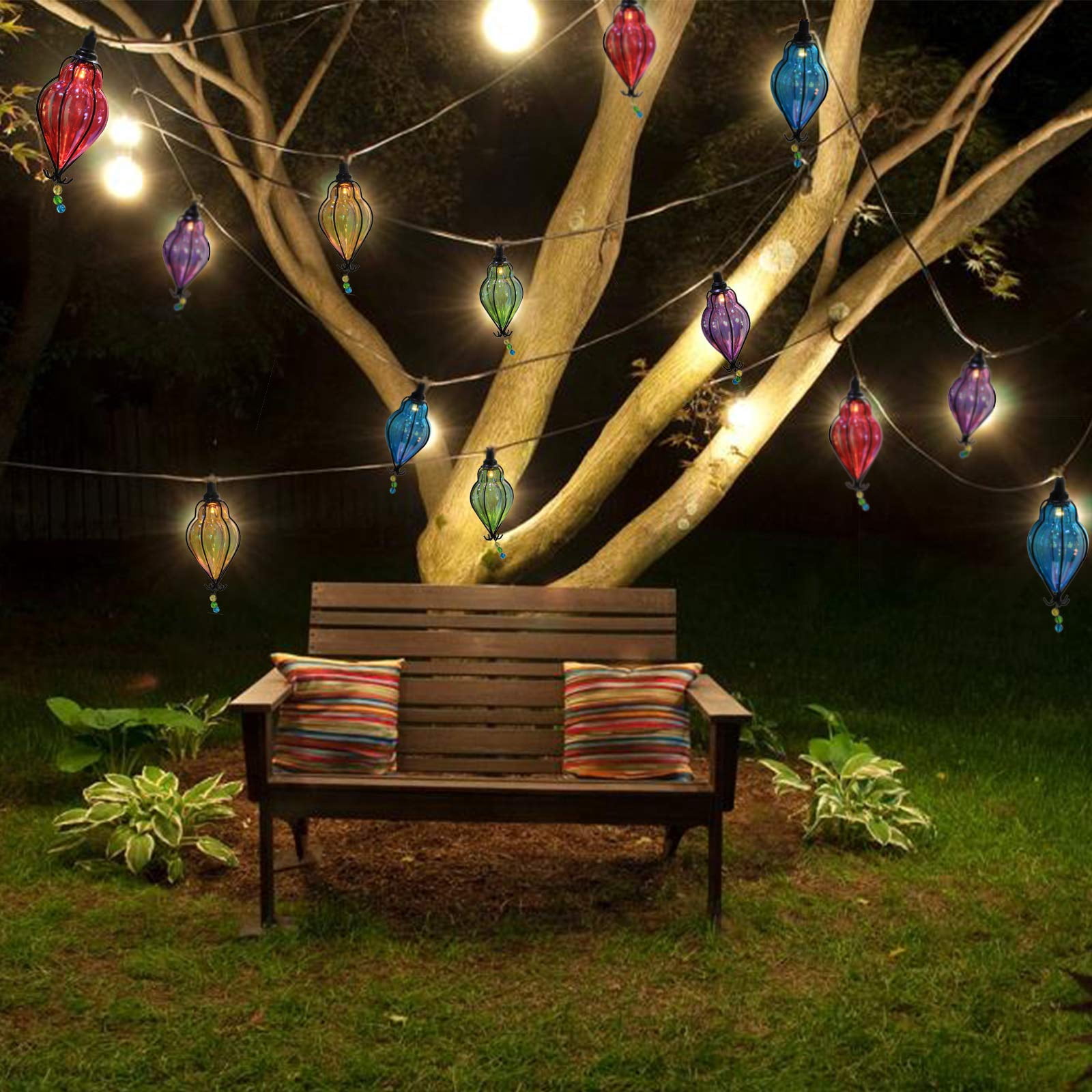 10 LED Multicolor Lantern Decor String Lights, Extendable Connectable ...