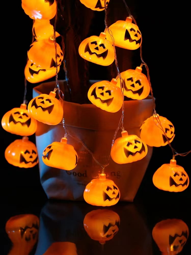 10 LED Pumpkin Lights Orange Battery Operated Waterproof Halloween ...
