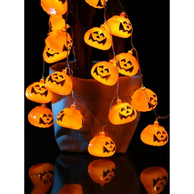 10 LED Pumpkin Lights Orange Battery Operated Waterproof Halloween ...