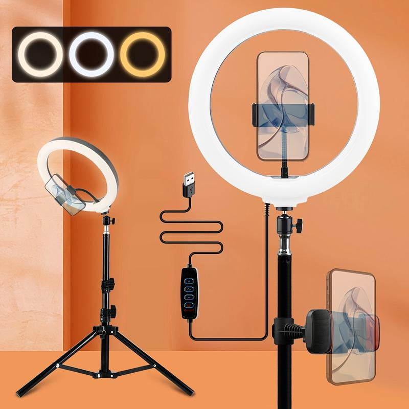 10" LED Ring Light with 43" Tripod - Dimmable Selfie Light for Live ...