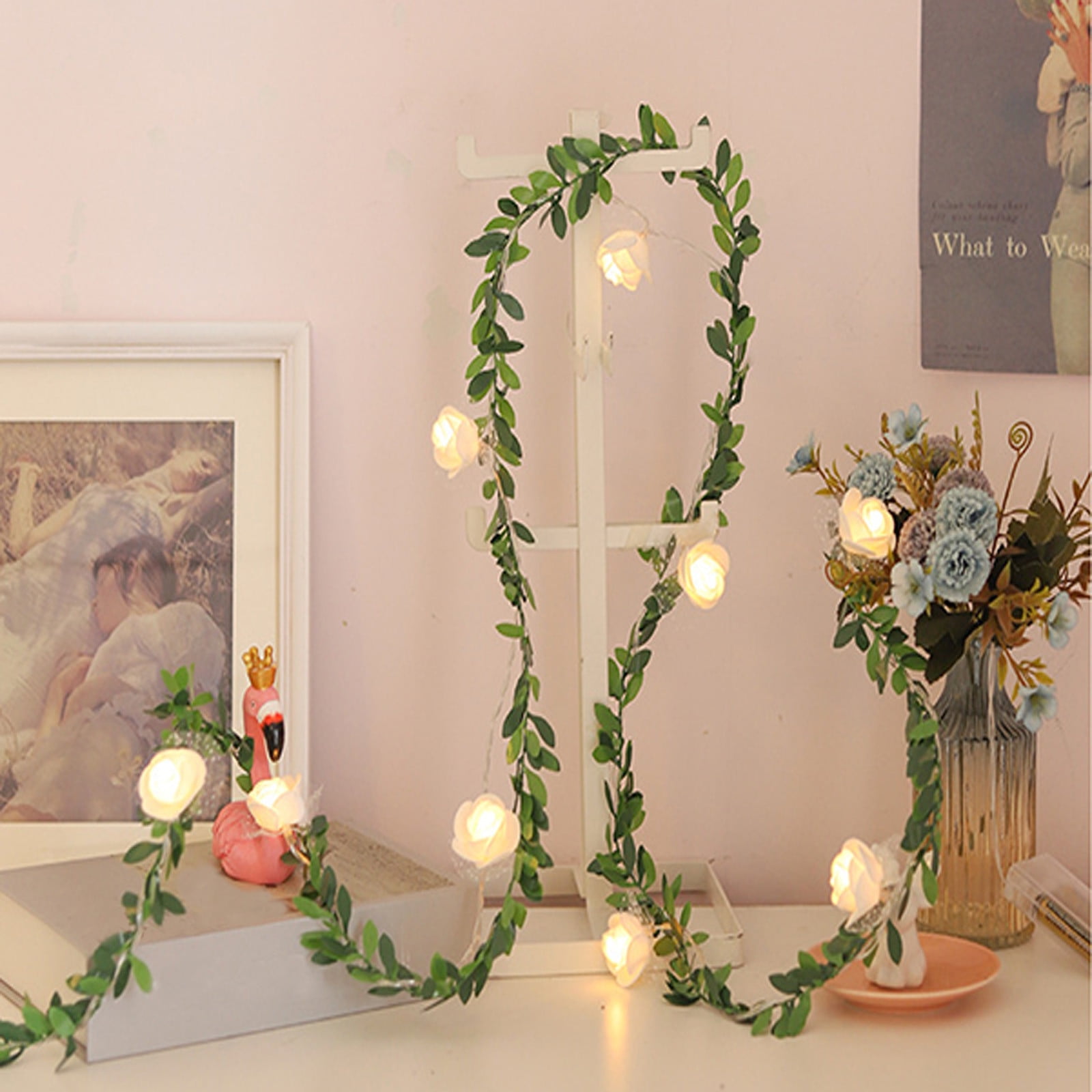 10 LED Rose Flower String Lights, 6.6ft Battery Operated Warm White ...