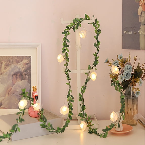 10 LED Rose Flower String Lights, 6.6ft Battery Operated Warm White ...