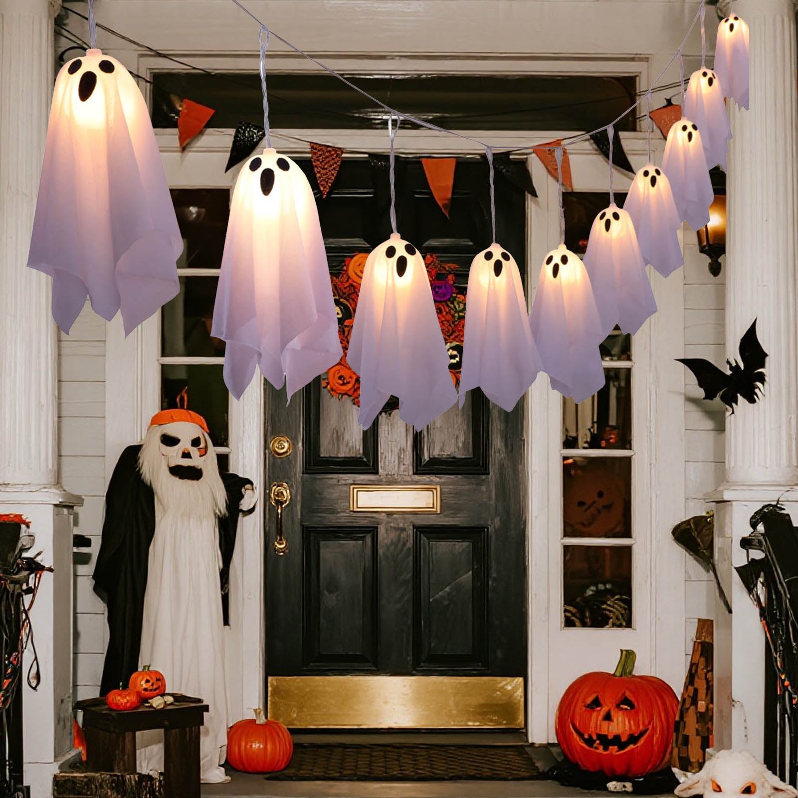 10 LED ScaryGhost Battery Operated Halloween Lights,Hanging GhostsLight ...