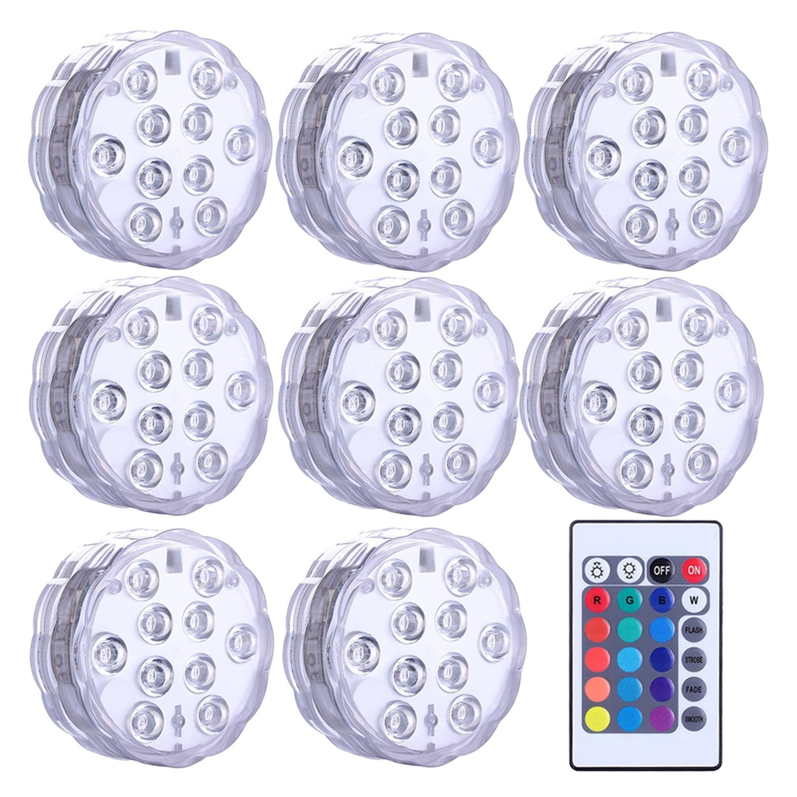 10 LED Submersible Lights Remote Controlled RGB Battery Powered ...