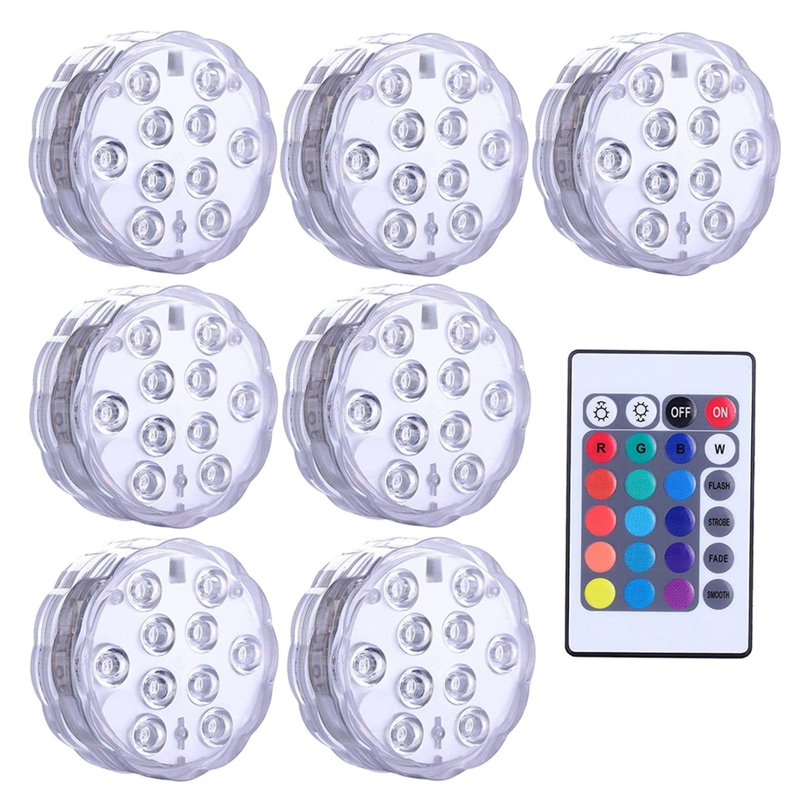 10 LED Submersible Lights Remote Controlled RGB Battery Powered ...