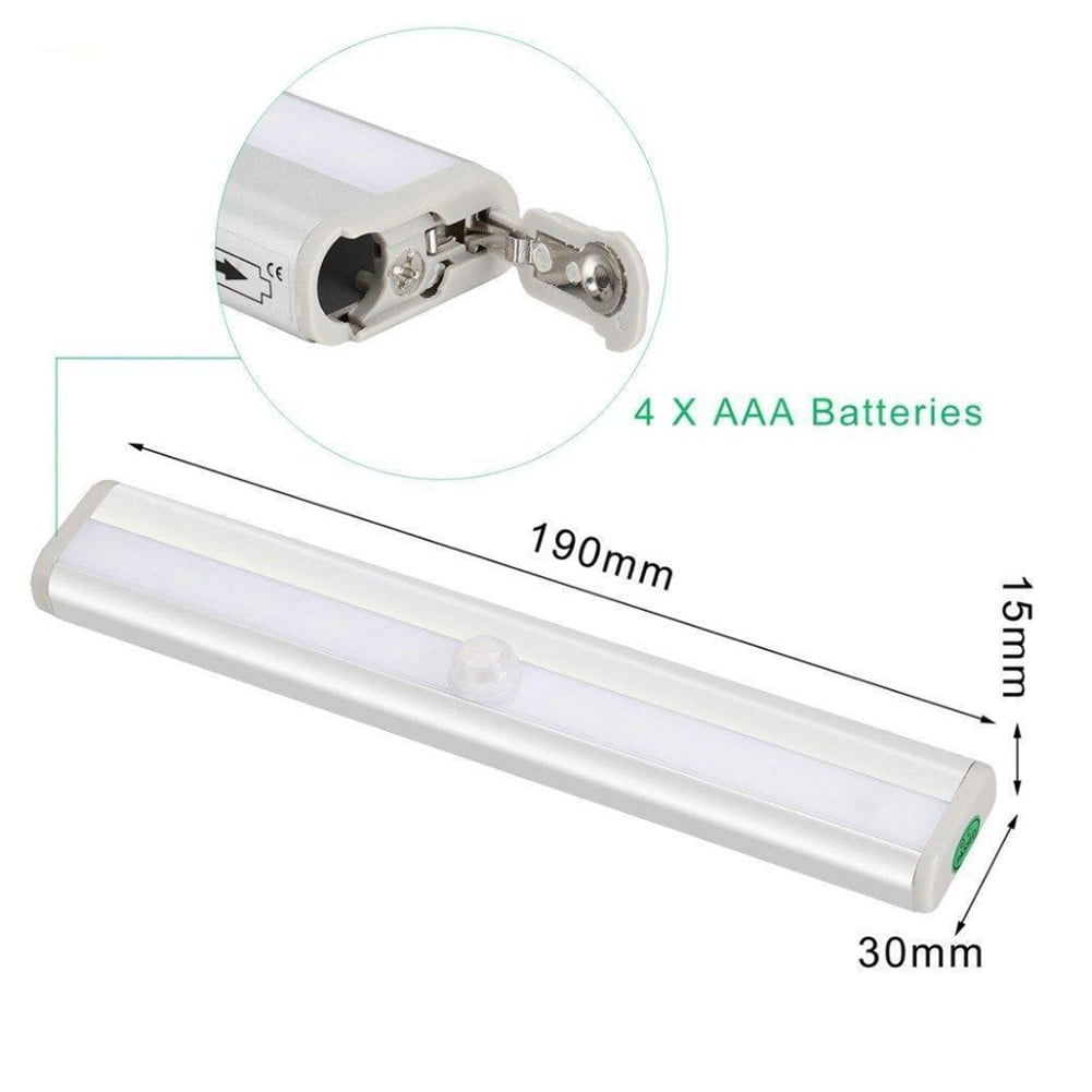 10 LED Wireless Battery/USB Powered PIR Motion Sensor Closet Night ...