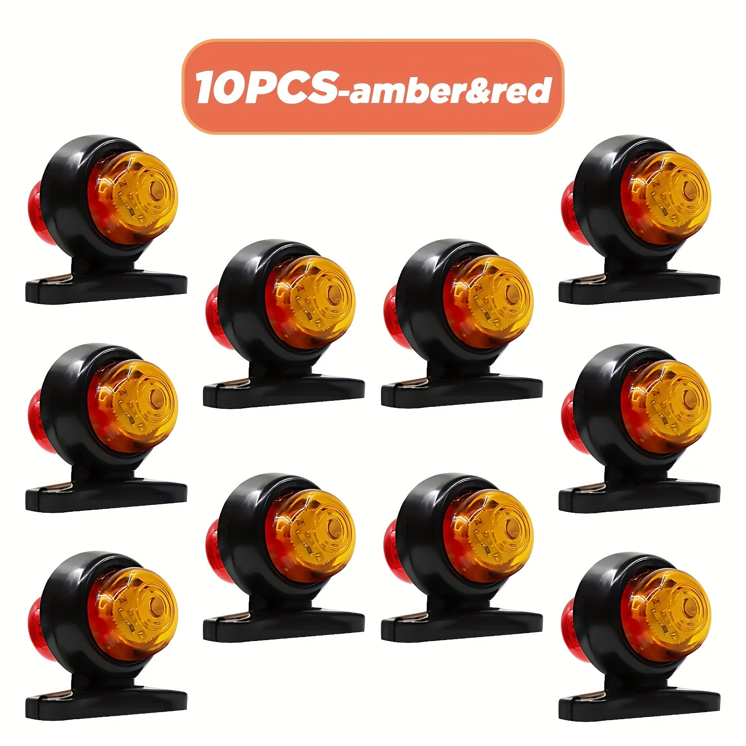 10 LED car side marker lights, 12-24V dual color red and amber, easy to ...