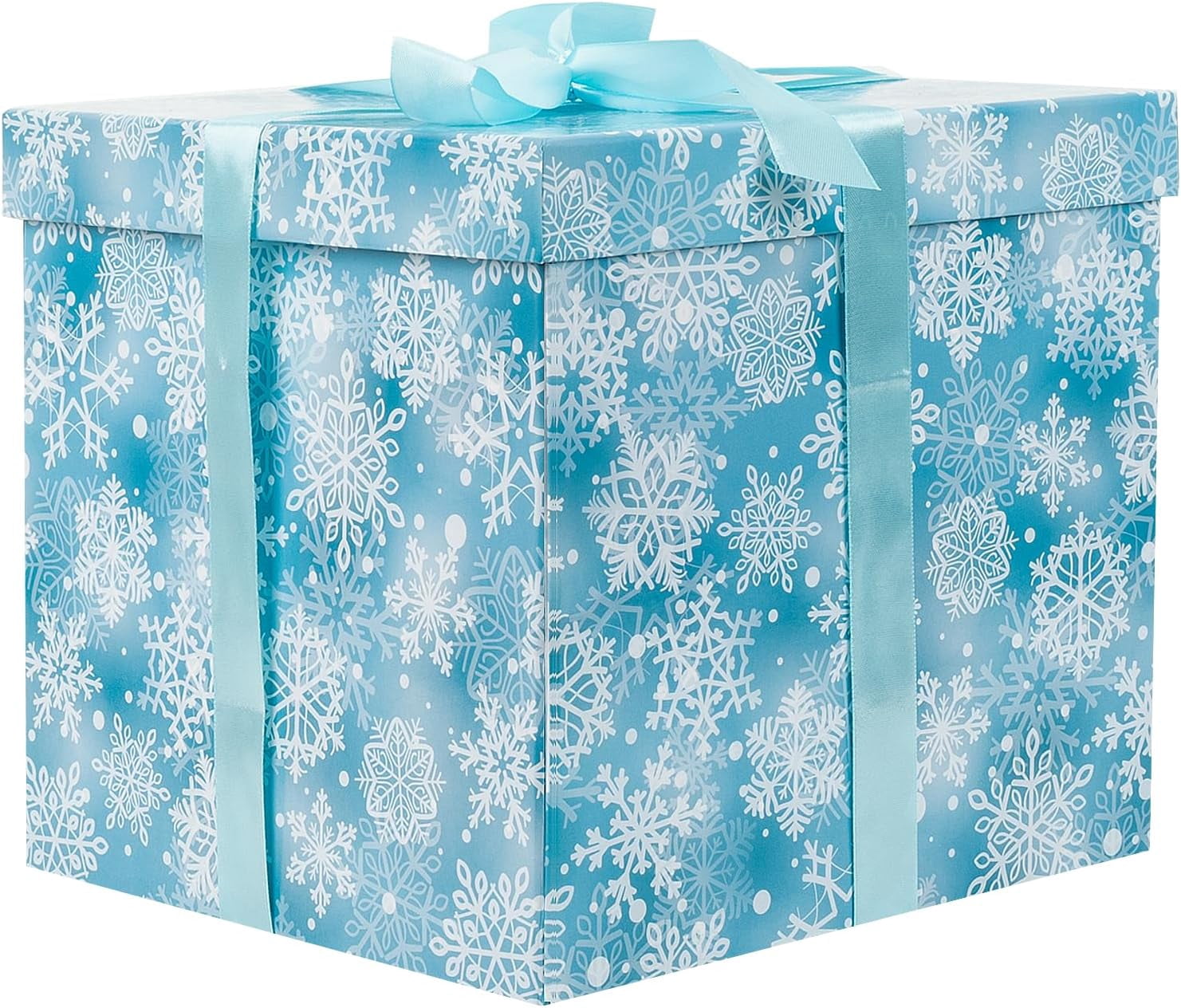 10" Large Christmas Box with Lid and Ribbon, Blue Snowflake Box with ...