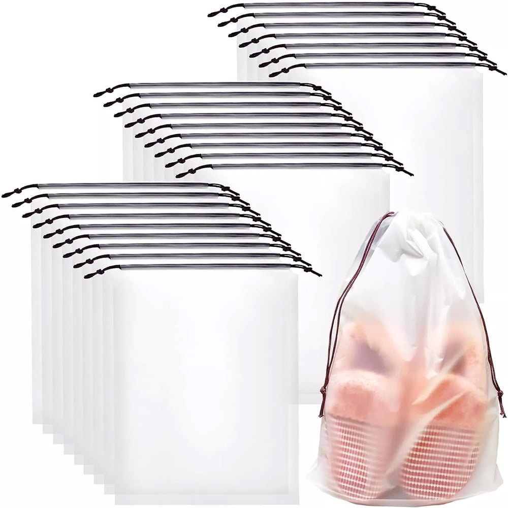 10× Large Clear Shoe Bag Storage Transparent for Travel w/ Rope 12×16in ...