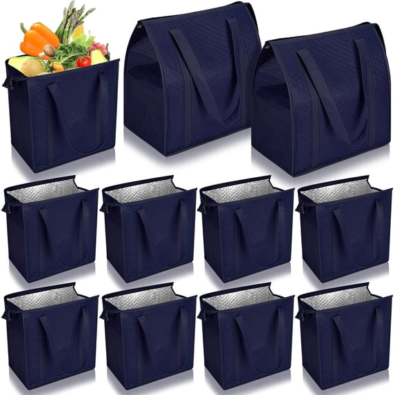 10 Large Insulated Grocery Bags Shopping Bags with Zippered 13 x 12 ...