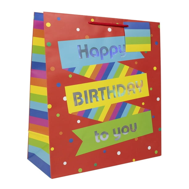 10" Large Red Dot Paper Gift Bag, Multi-Colored Happy Birthday to You ...