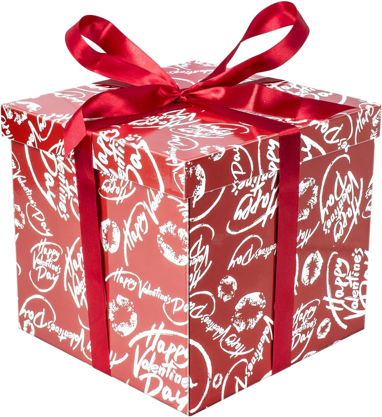 10" Large Valentine Box with Lid and Ribbon, Red Happy Valentine's Day ...
