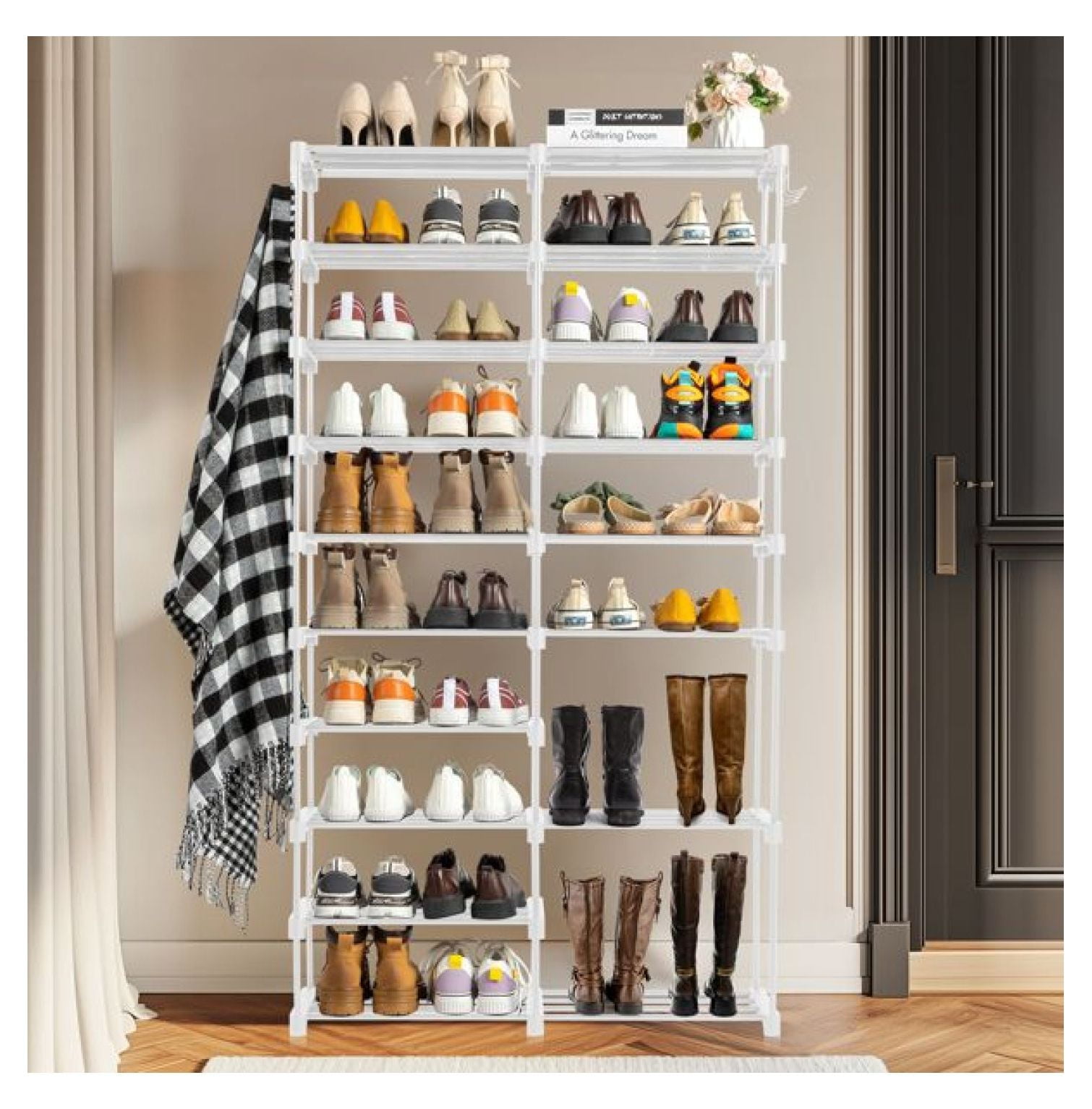 10-Layer Shoe Rack, Double Row Non-Woven Fabric Shoe Organizer for ...