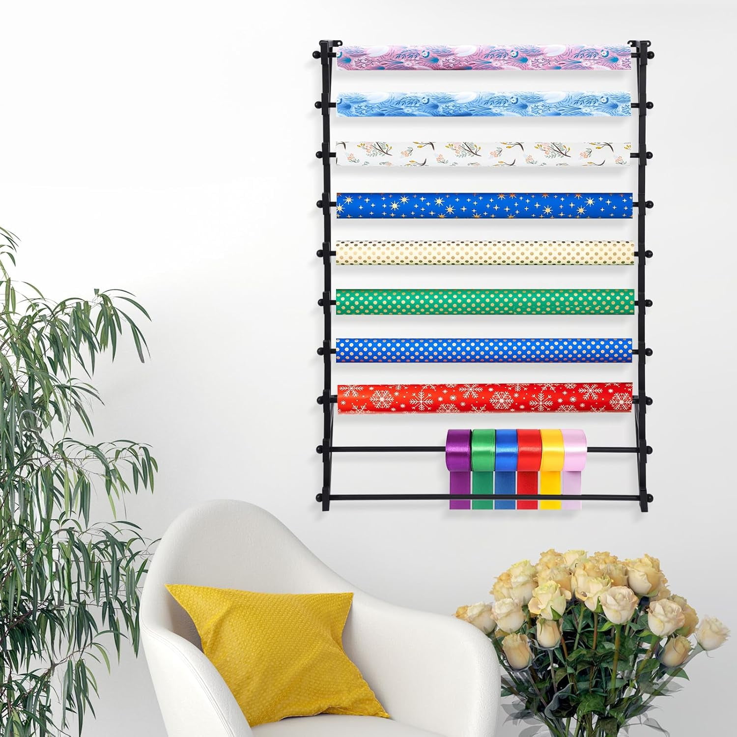 10 Layer Wall Mounted Scarf Display Rack Wall Wrapping Paper Ribbon ...
