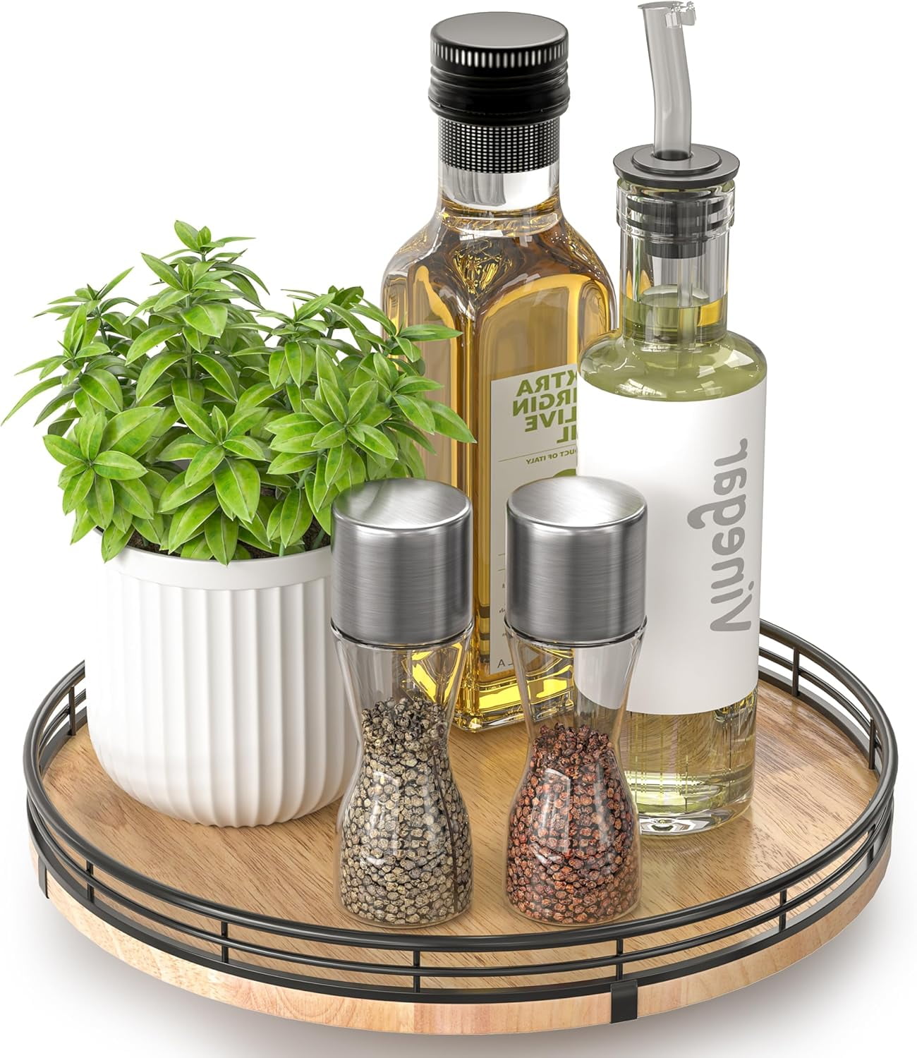 10" Lazy Susan Oak Wood Turntable Organizer for Cabinet, Round Wooden Farmhouse Lazy Susan ...