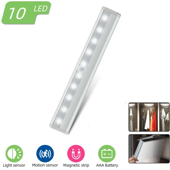 10-Led Motion Sensor Closet Light Wireless Night Light Cabinet Wardrobe ...