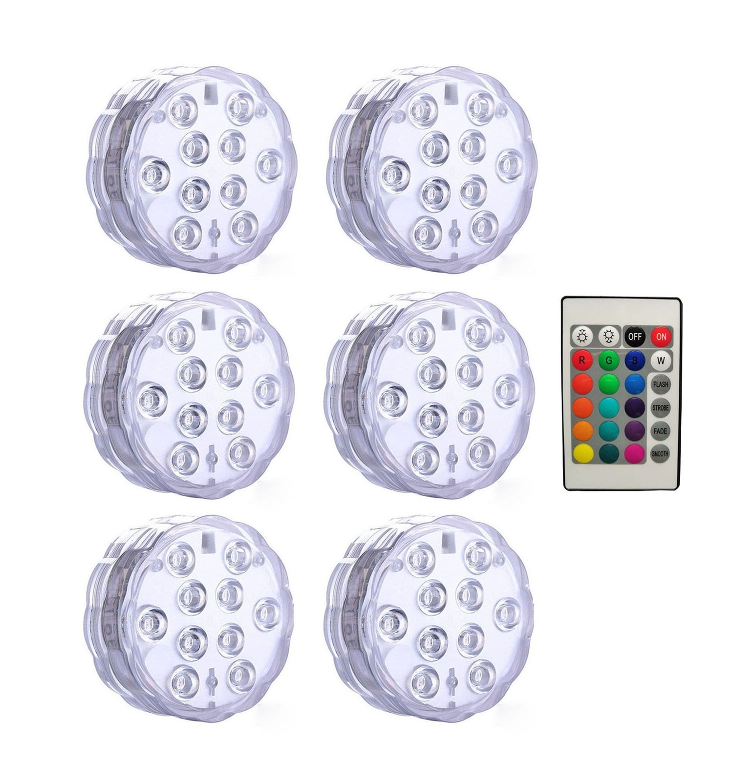 10 Led Remote Controlled RGB Submersible Light Battery Operated Underwater Night Lamp Outdoor ...