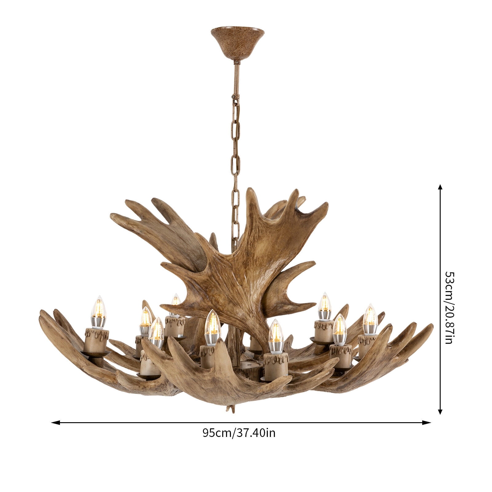 10-Light Deer Horn Pendant Resin Antler Chandelier Hanging Ceiling ...