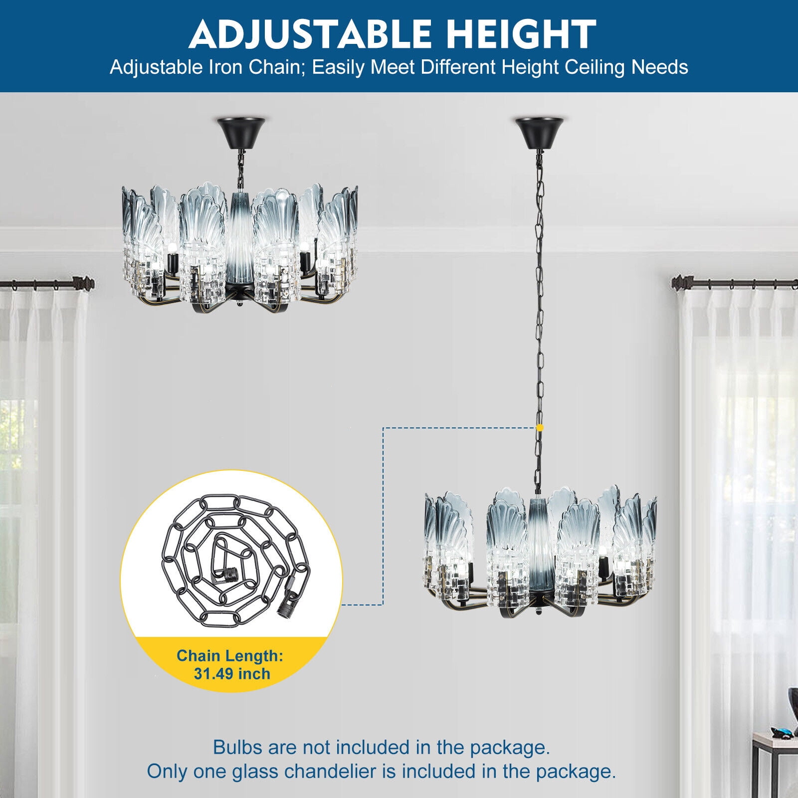 10-Light Modern Elegant LED Crystal Glass Pendant Lamp Chandelier ...
