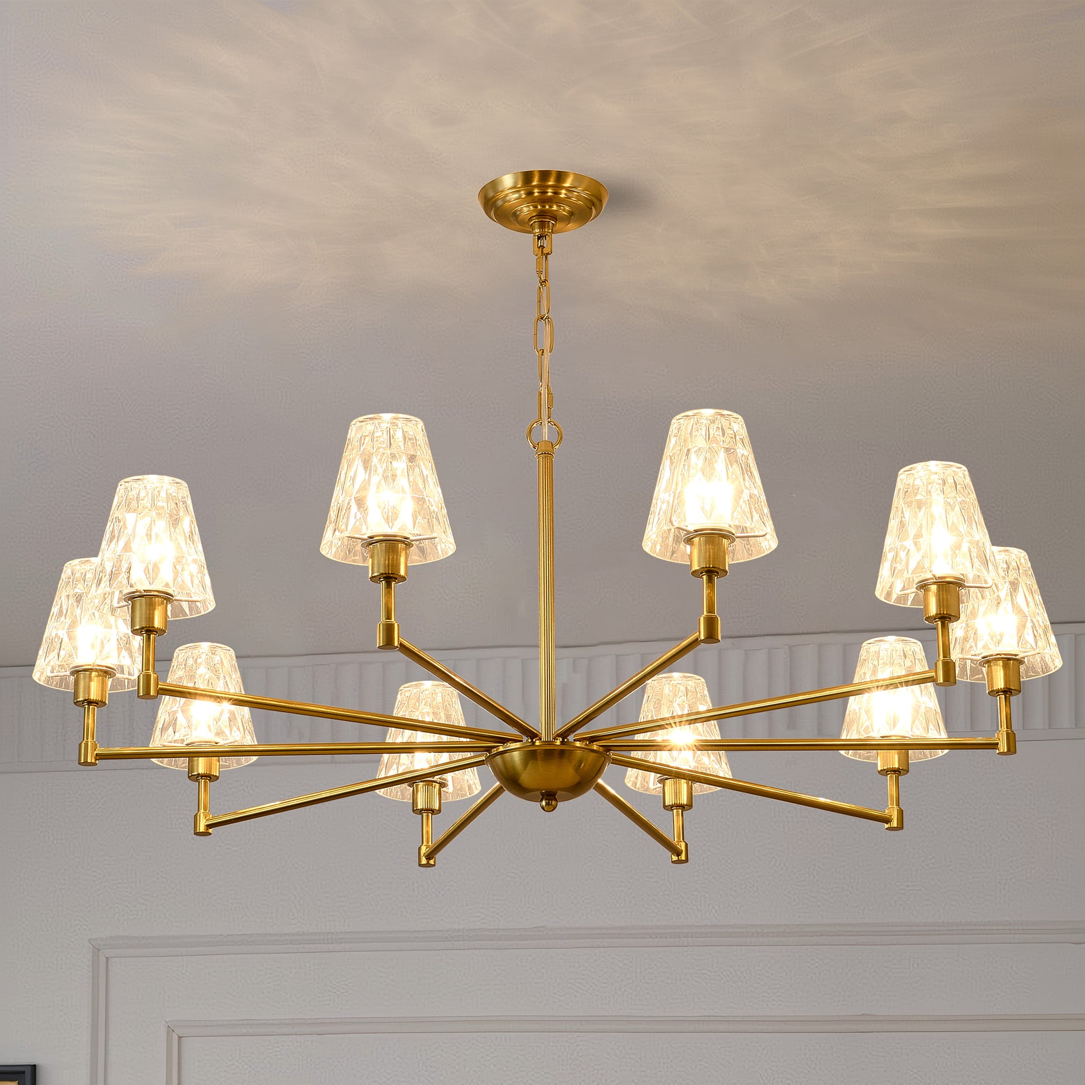 10 Light Modern Gold Chandelier, Rustic Pendant Light Fixture with ...