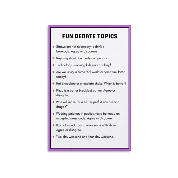 10 Lighthearted Discussion Prompts Poster Debate Topics For Speaking ...