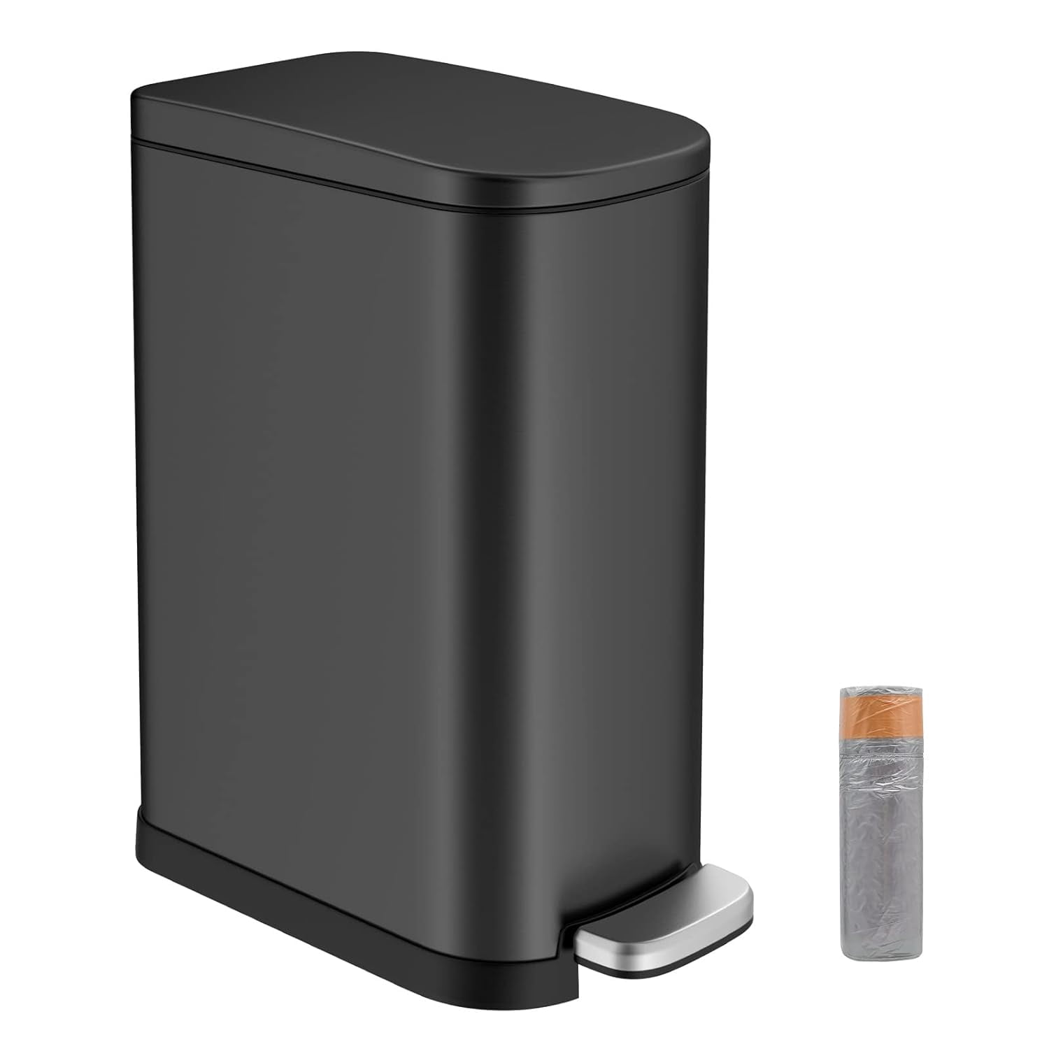 10 Liter/ 2.6 Gallon Black Bathroom Trash Can with Lid,Slim Step Trash ...